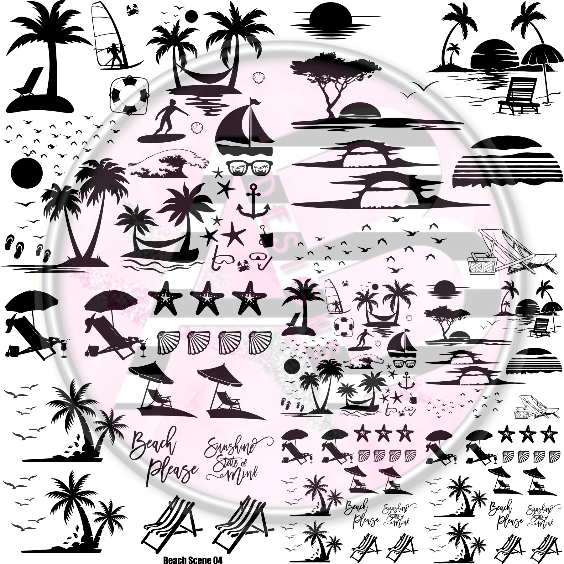 Beach Scene 4 Full Sheet 12 x 12 Clear Cast Decal – AB Designs, Co.