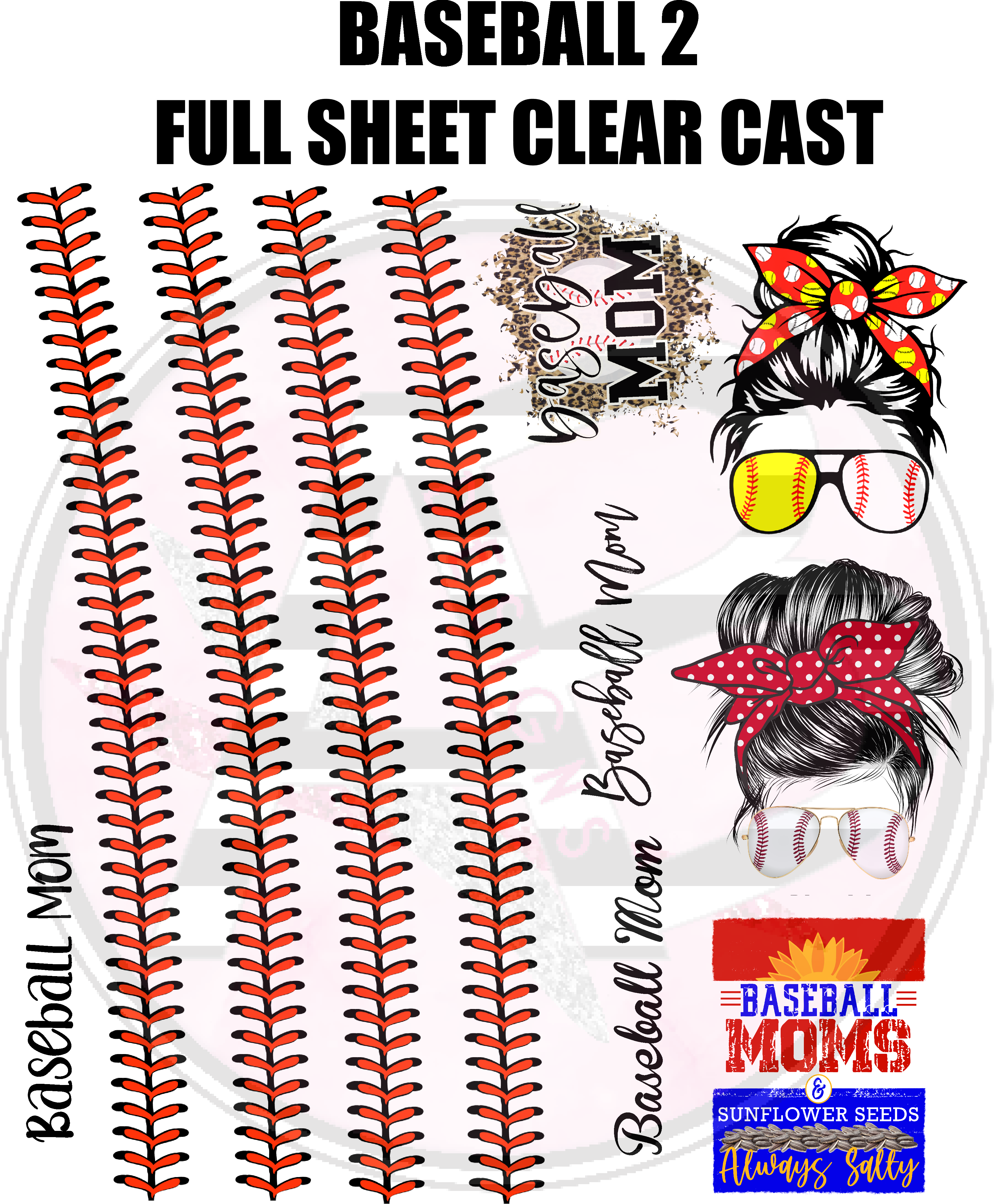 Baseball 2 Full Sheet 12x12 Clear Cast Decal – AB Designs, Co.