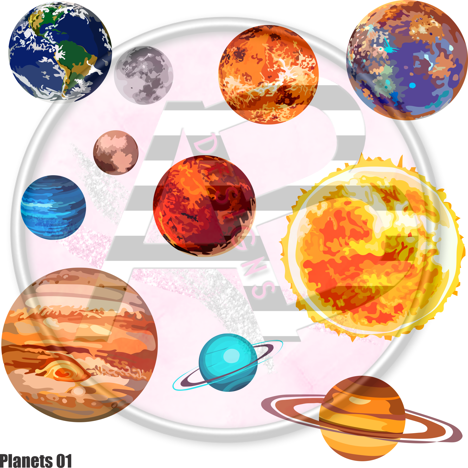 Planets Full Sheet 12x12 - Clear Sheet – AB Designs, Co.